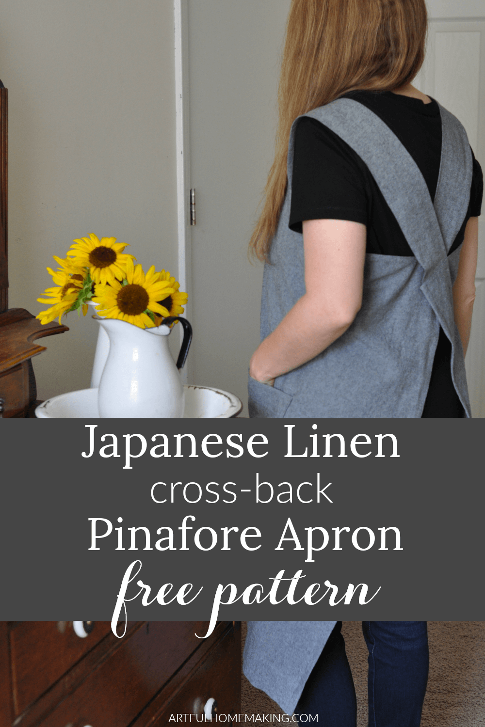 Japanese Linen Cross Back Pinafore Apron Pattern - Artful Homemaking