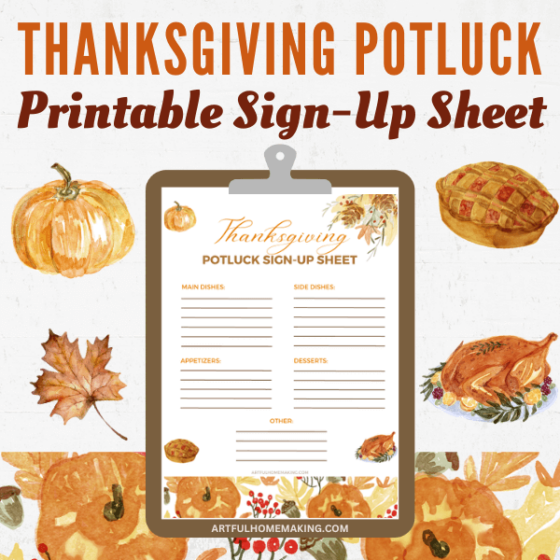 Thanksgiving Potluck List Printable Sign-Up Sheet (Free) - Artful ...