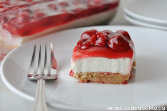 No Bake Cherry Cheesecake Dessert (9 x 13 pan) - Artful Homemaking